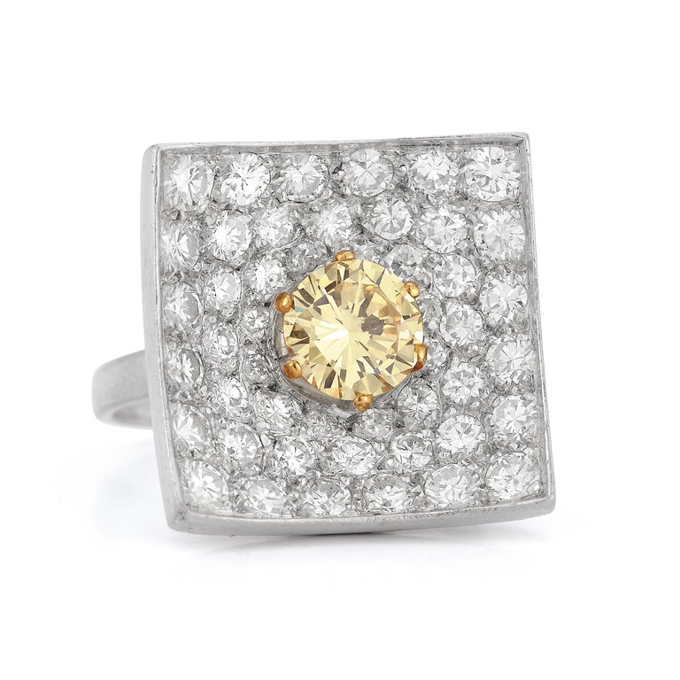 Modernist Square Shapes Yellow Diamond Ring For Sale at 1stDibs