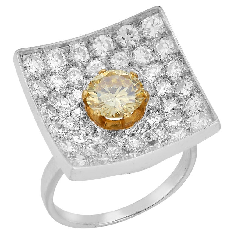 Modernist Square Shapes Yellow Diamond Ring For Sale at 1stDibs