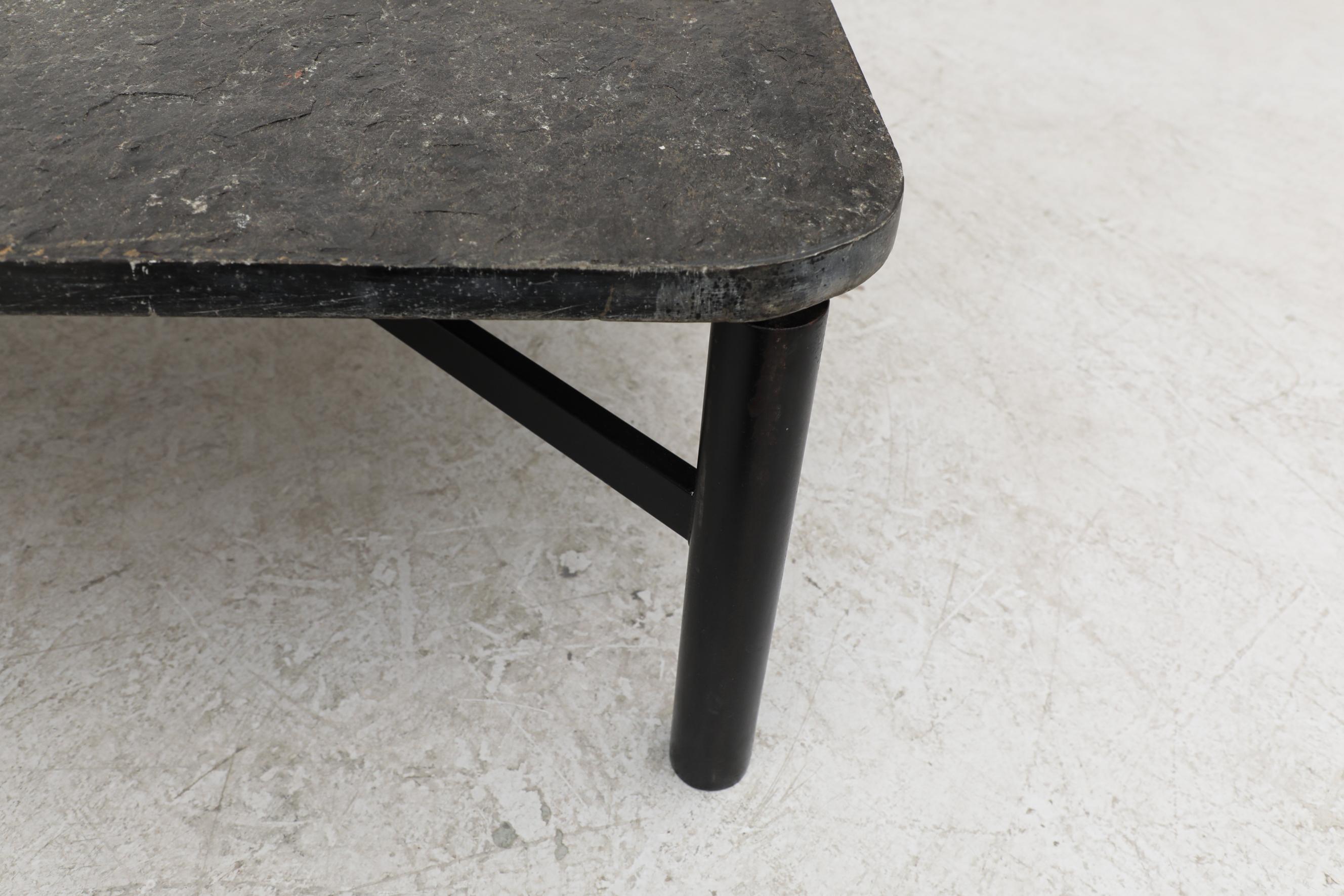 Modernist Square Stone Coffee Table With Metal X-Base For Sale at 1stDibs
