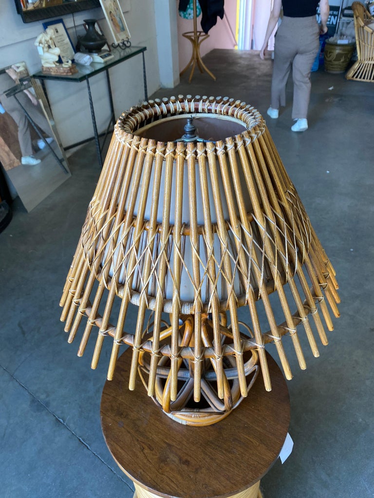 Restored Modernist Stacked Stick Rattan Organic Table Lamp, w/Stick ...