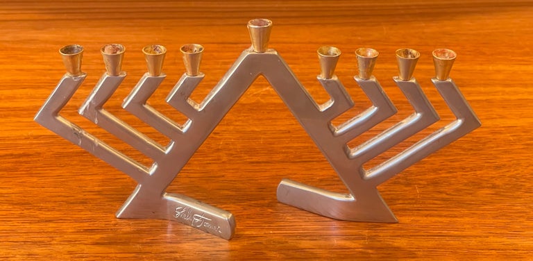 Modernist Stainless Steel and Brass Menorah by Shelly Turner for Alef ...