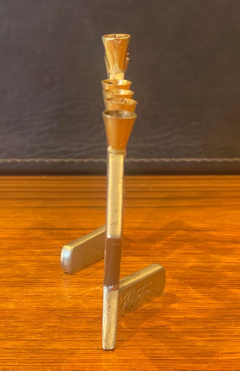 Modernist Stainless Steel and Brass Menorah by Shelly Turner for Alef ...