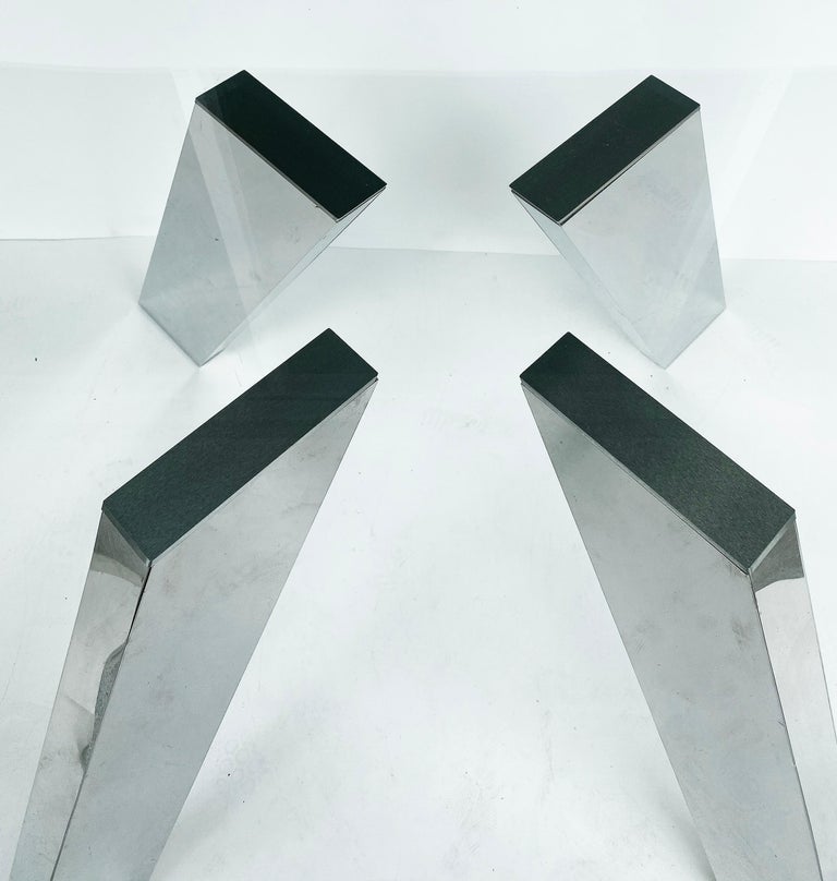 Modernist Stainless Steel and Glass Top Table with Splayed Angular Legs ...