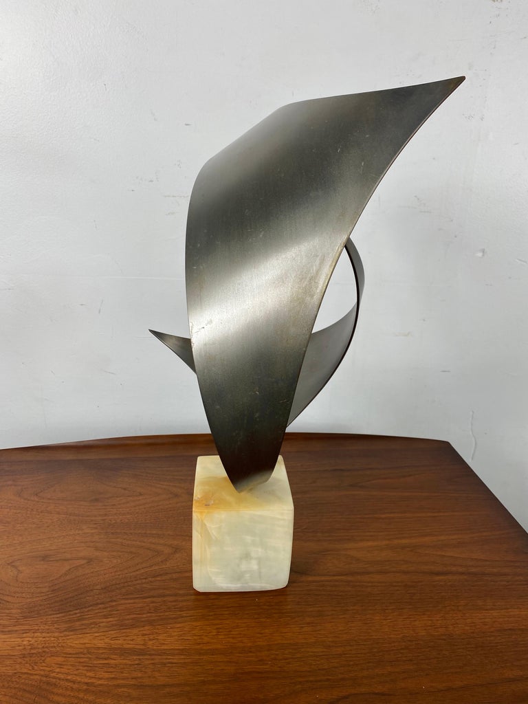 Modernist Steel and Marble Abstract Table Sculpture by C.Jere c.1980 ...