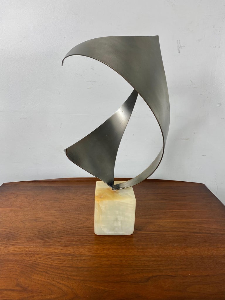 Modernist Steel and Marble Abstract Table Sculpture by C.Jere c.1980 ...