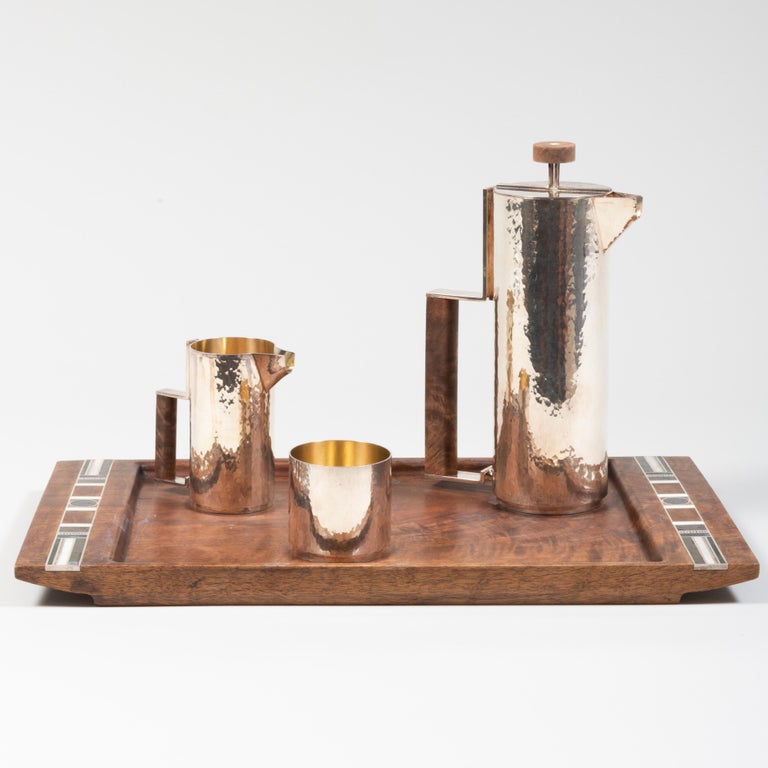 Modernist Sterling Hand Hammered Silver Coffee Service For Sale at 1stDibs