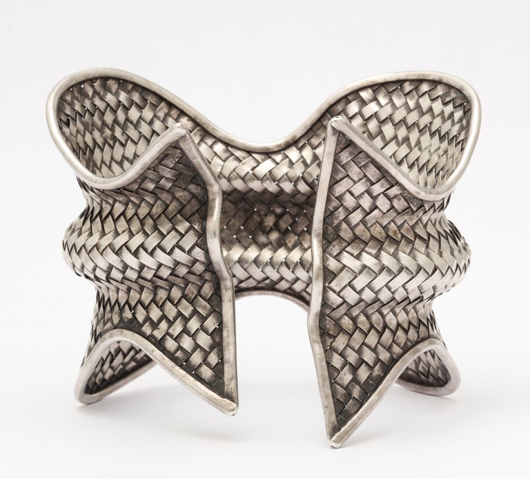 Modernist Sterling Silver Weave Cuff For Sale at 1stDibs