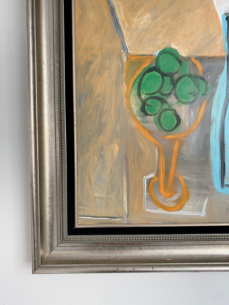 Modernist Still Life Painting in Metallic Frame For Sale at 1stDibs