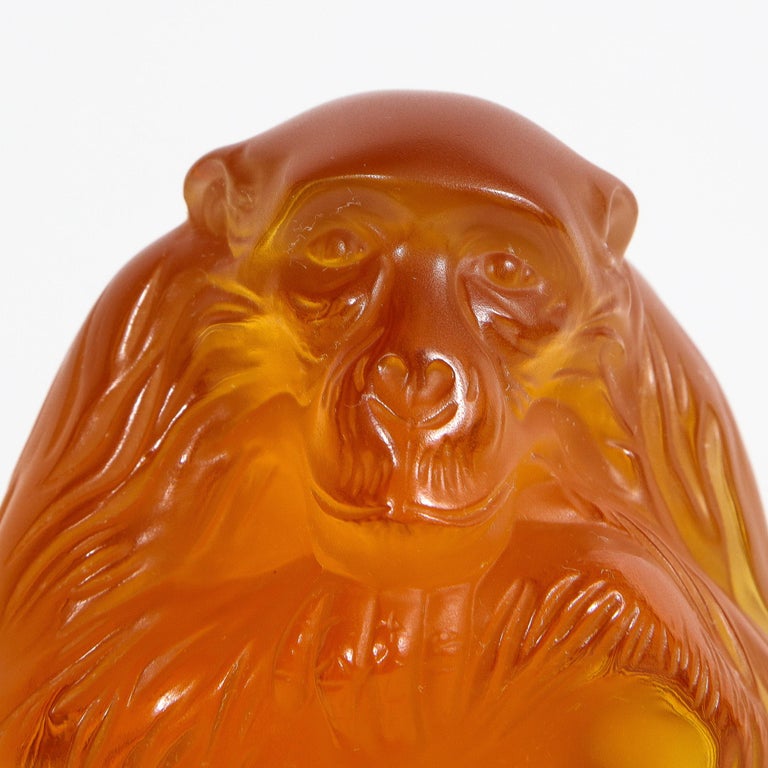 Modernist Stylized Monkey Sculpture in Carnelian Glass Signed by ...