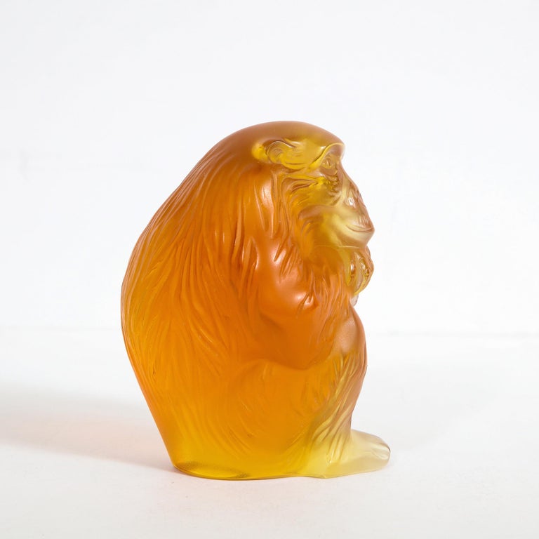Modernist Stylized Monkey Sculpture in Carnelian Glass Signed by ...