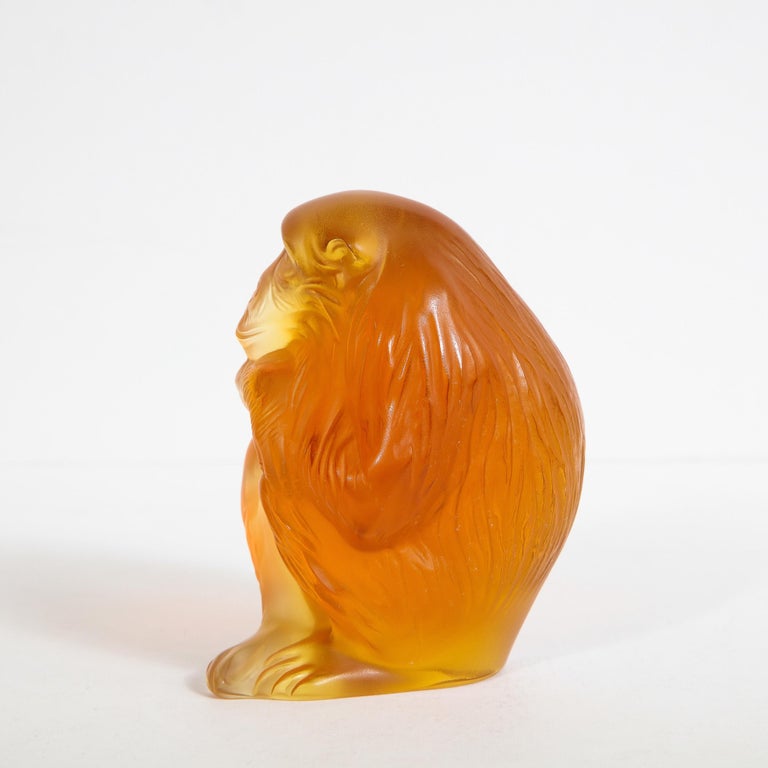 Modernist Stylized Monkey Sculpture in Carnelian Glass Signed by ...