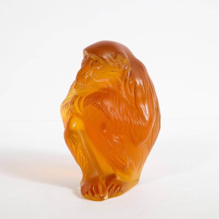 Modernist Stylized Monkey Sculpture in Carnelian Glass Signed by ...