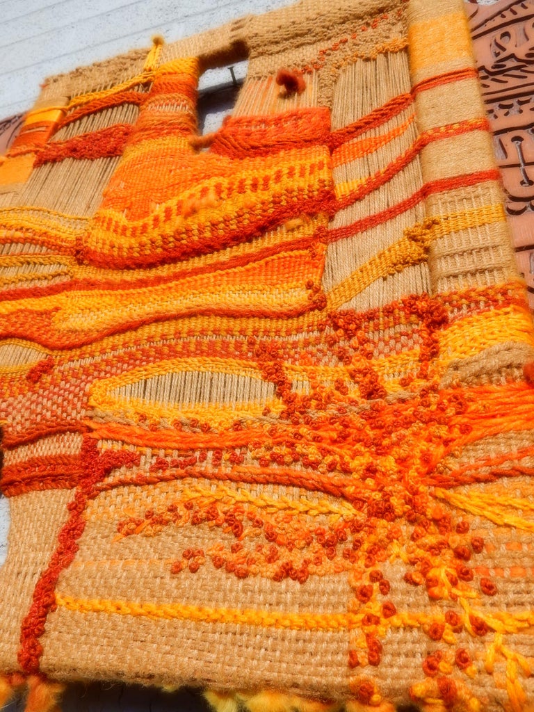 Modernist Textile Fiber Art Weaving and Wood Sculpture For Sale at 1stdibs