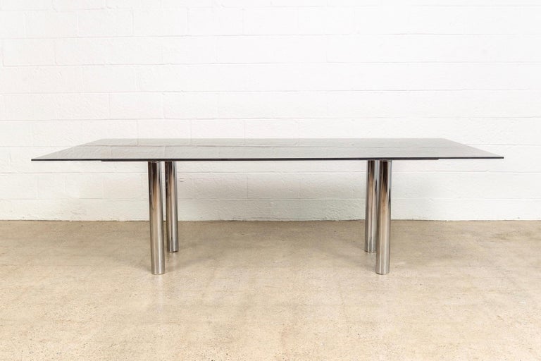 Modernist Tobia Scarpa for Knoll Large Andre Glass and Chrome Dining ...