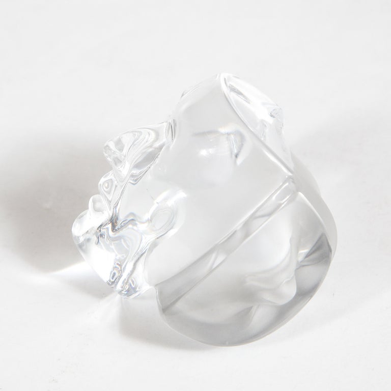 Modernist Translucent and Frosted Glass Masks Paperweight Signed by ...