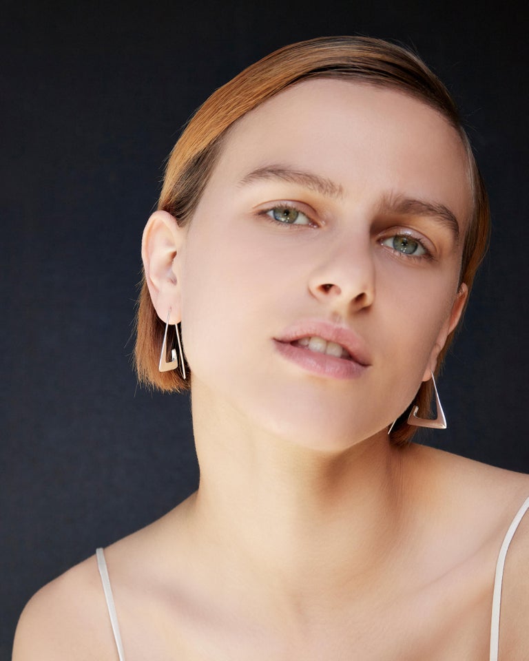 Modernist Triangle Hoop Earrings in Recycled Silver For Sale at 1stDibs