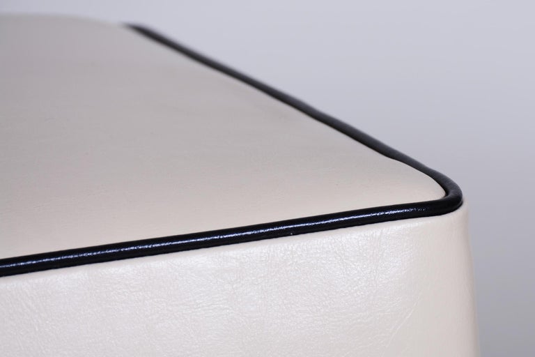 Modernist Tubular Stool, Ivory Leather, Chrome-Plated Steel, Slezák ...