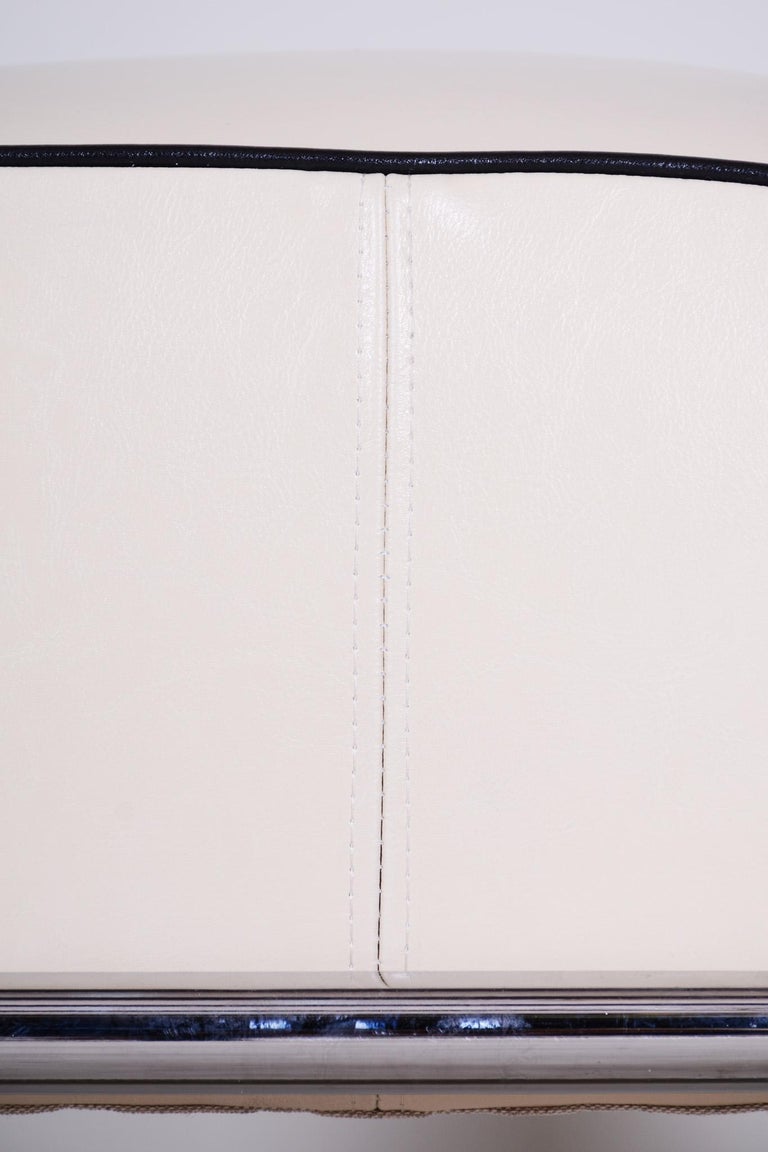 Modernist Tubular Stool, Ivory Leather, Chrome-Plated Steel, Slezák ...