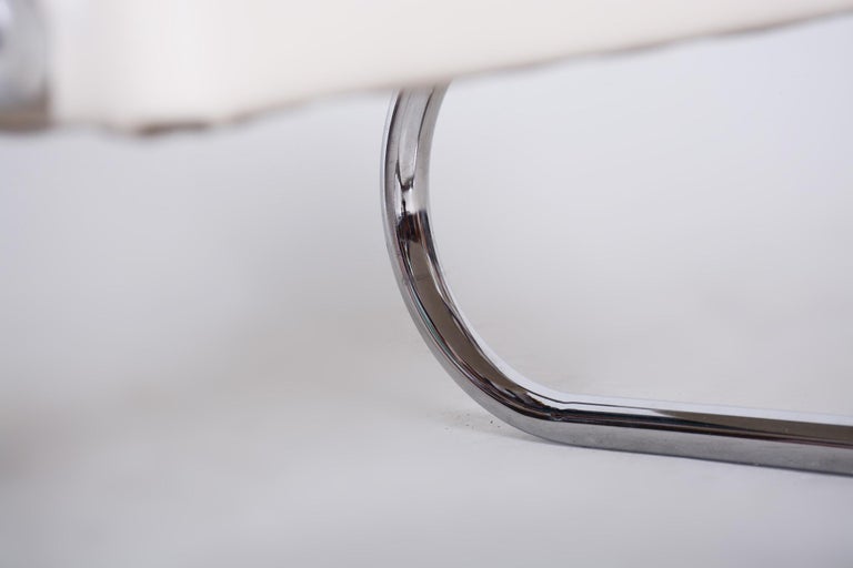 Modernist Tubular Stool, Ivory Leather, Chrome-Plated Steel, Slezák ...