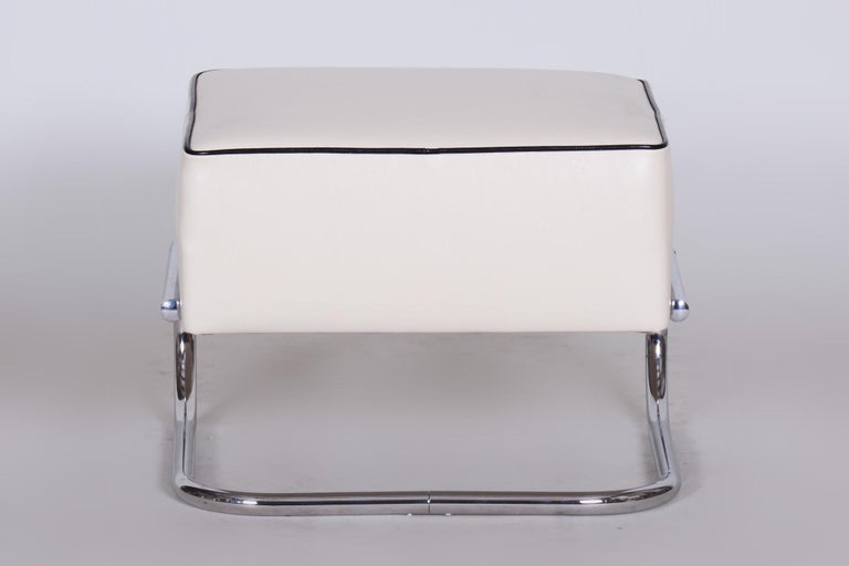 Modernist Tubular Stool, Ivory Leather, Chrome-Plated Steel, Slezák ...