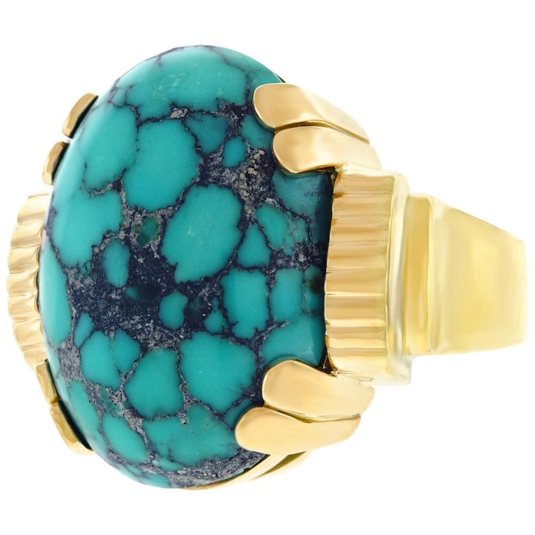 Lawrence Jeffrey Modernist Turquoise and Gold Ring For Sale at 1stDibs