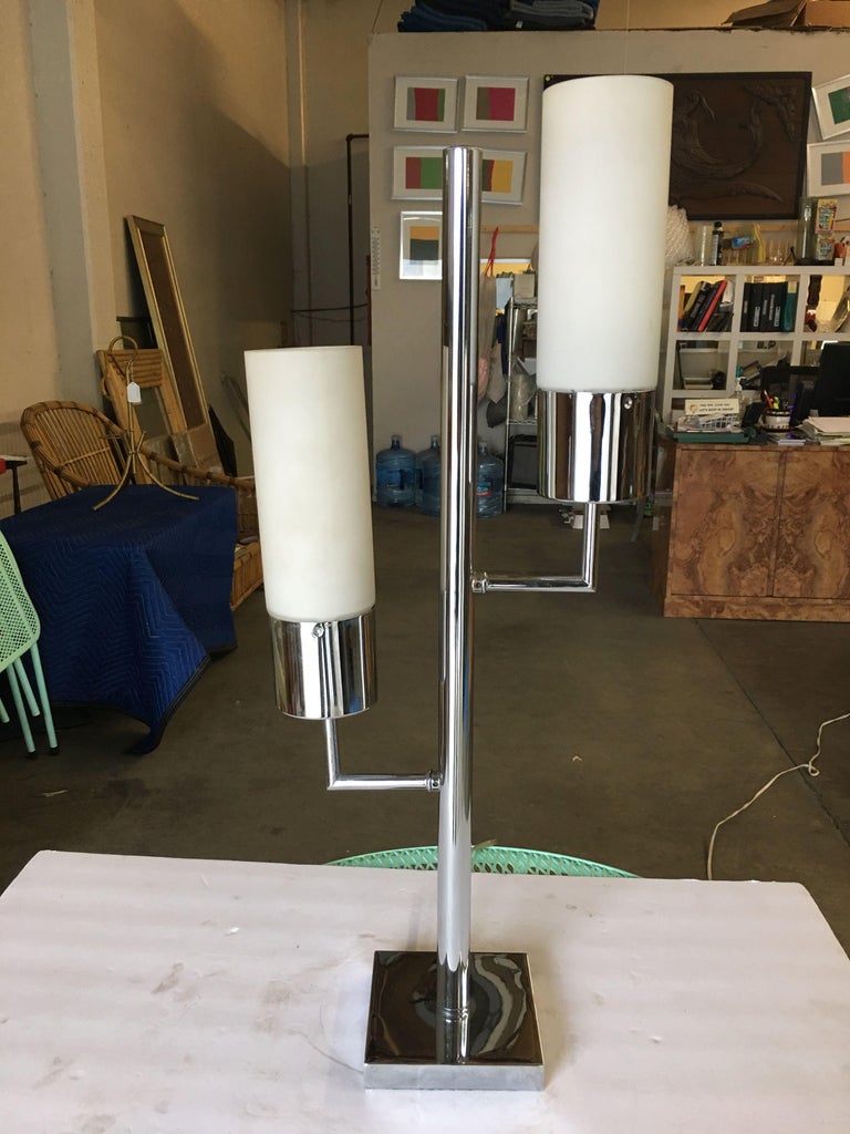 Modernist Twin Cylinder Chrome Table Lamp For Sale at 1stDibs
