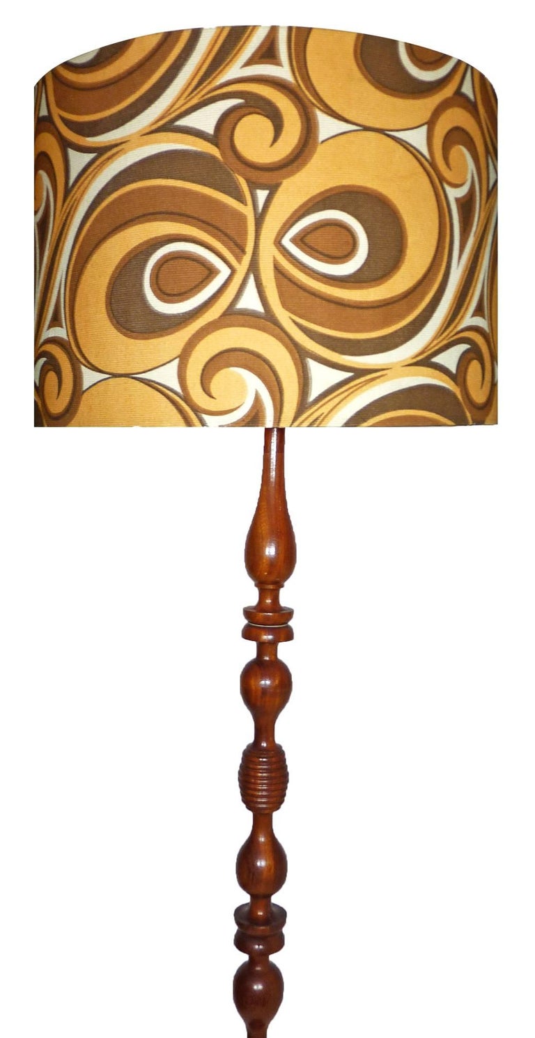 Modernist Twist Floor Lamp Mahogany Wood and Psychedelic Pop Fabric ...