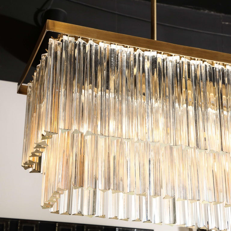 Modernist Two-Tier Transparent Triedre Murano Camer Glass Rectangular Chandelier For Sale at 1stDibs