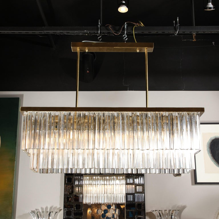 Modernist Two-Tier Transparent Triedre Murano Camer Glass Rectangular Chandelier For Sale at 1stDibs