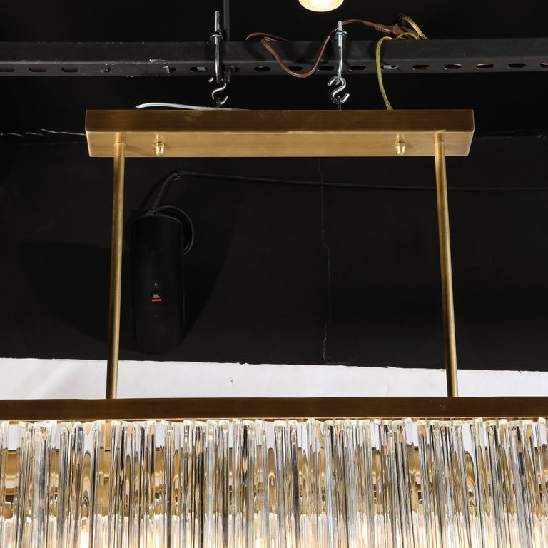 Modernist Two-Tier Transparent Triedre Murano Camer Glass Rectangular Chandelier For Sale at 1stDibs