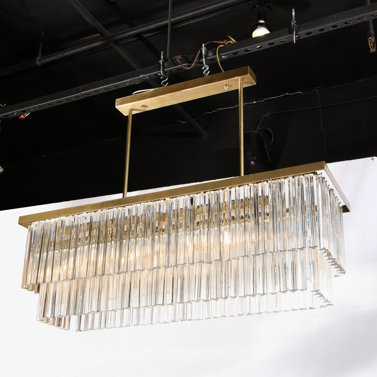 Modernist Two-Tier Transparent Triedre Murano Camer Glass Rectangular Chandelier For Sale at 1stDibs