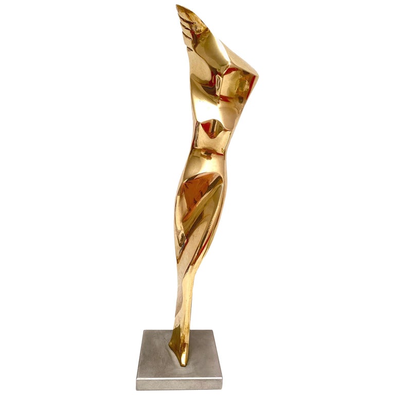 Modernist Vintage Polished Brass Sculpture of Abstract Venus Female ...