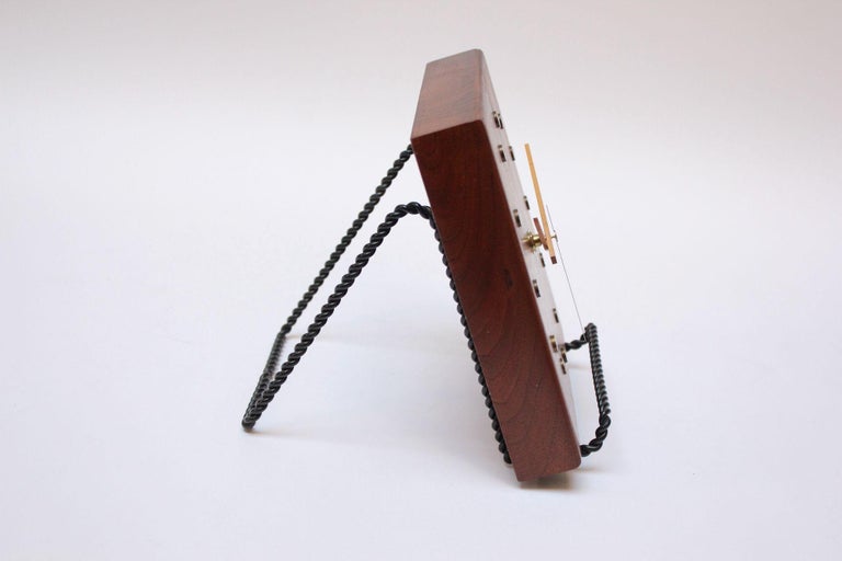 Modernist Walnut and Brass Square Wall Clock For Sale at 1stDibs