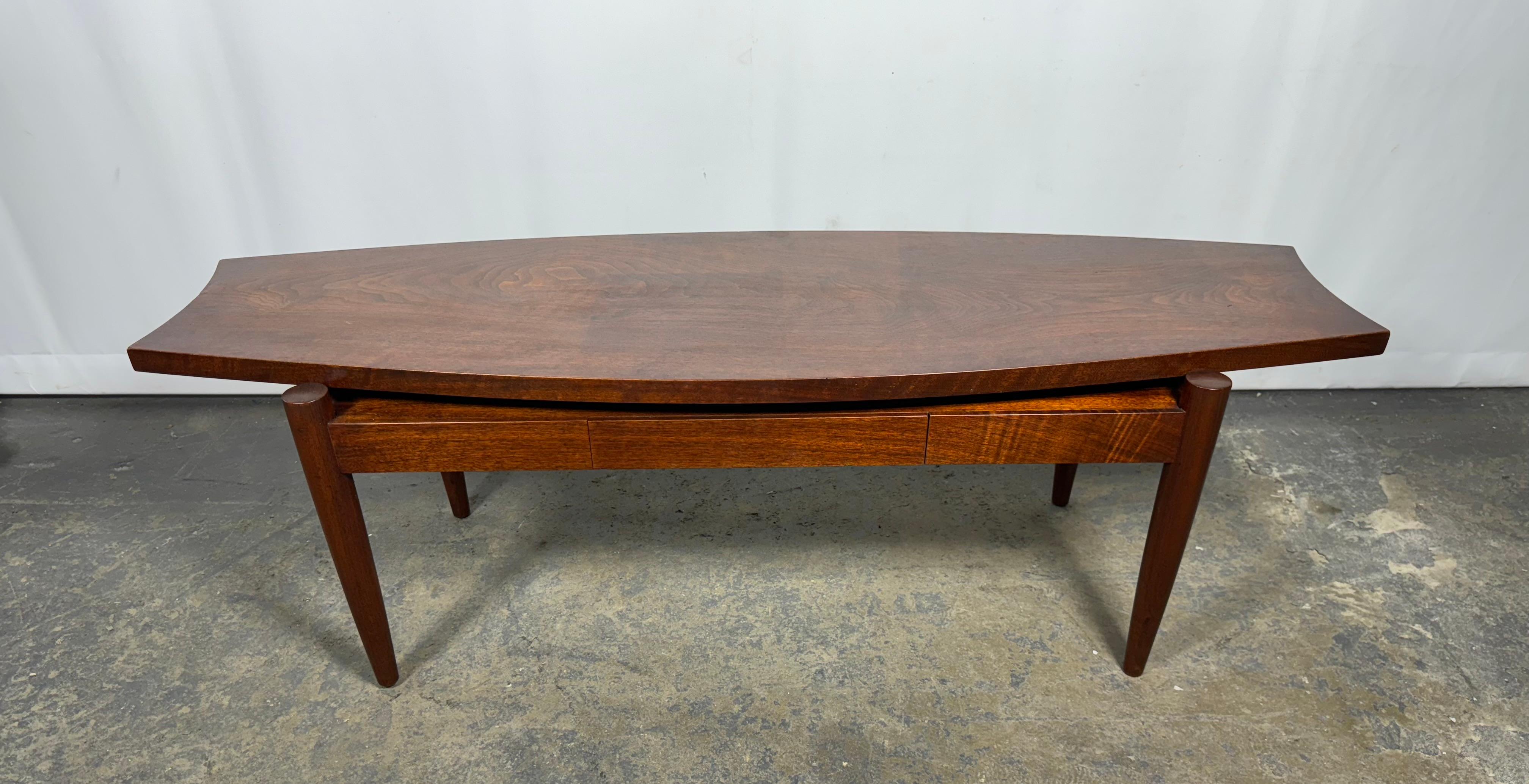 Modernist Walnut Cocktail / coffee table / floating top with drawer For ...