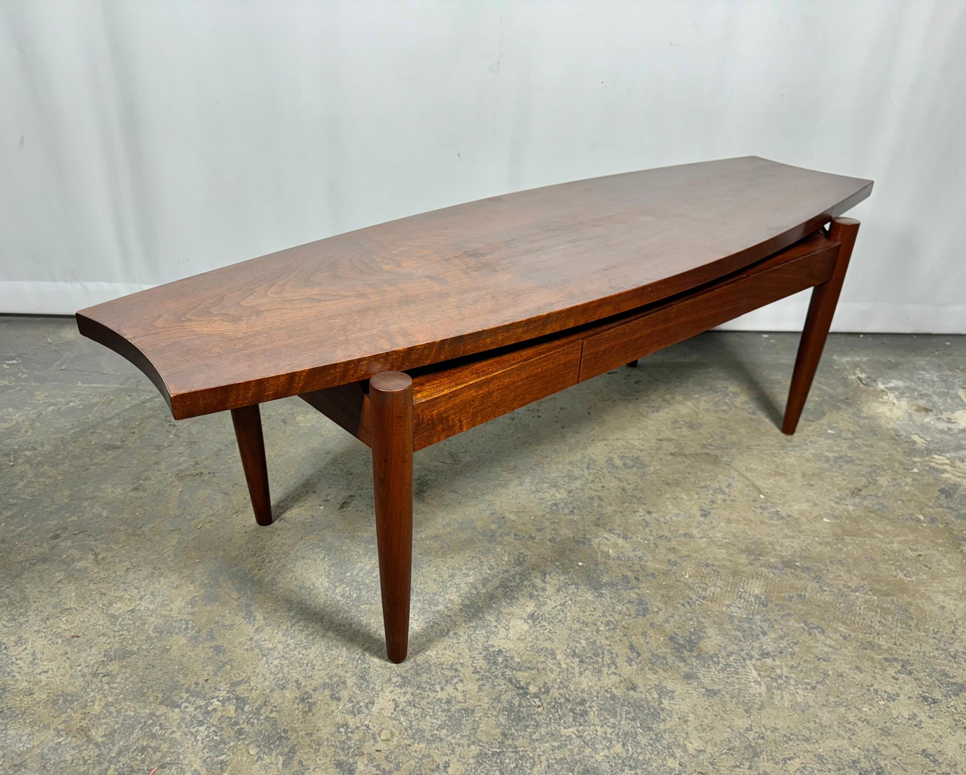 Modernist Walnut Cocktail / coffee table / floating top with drawer For ...