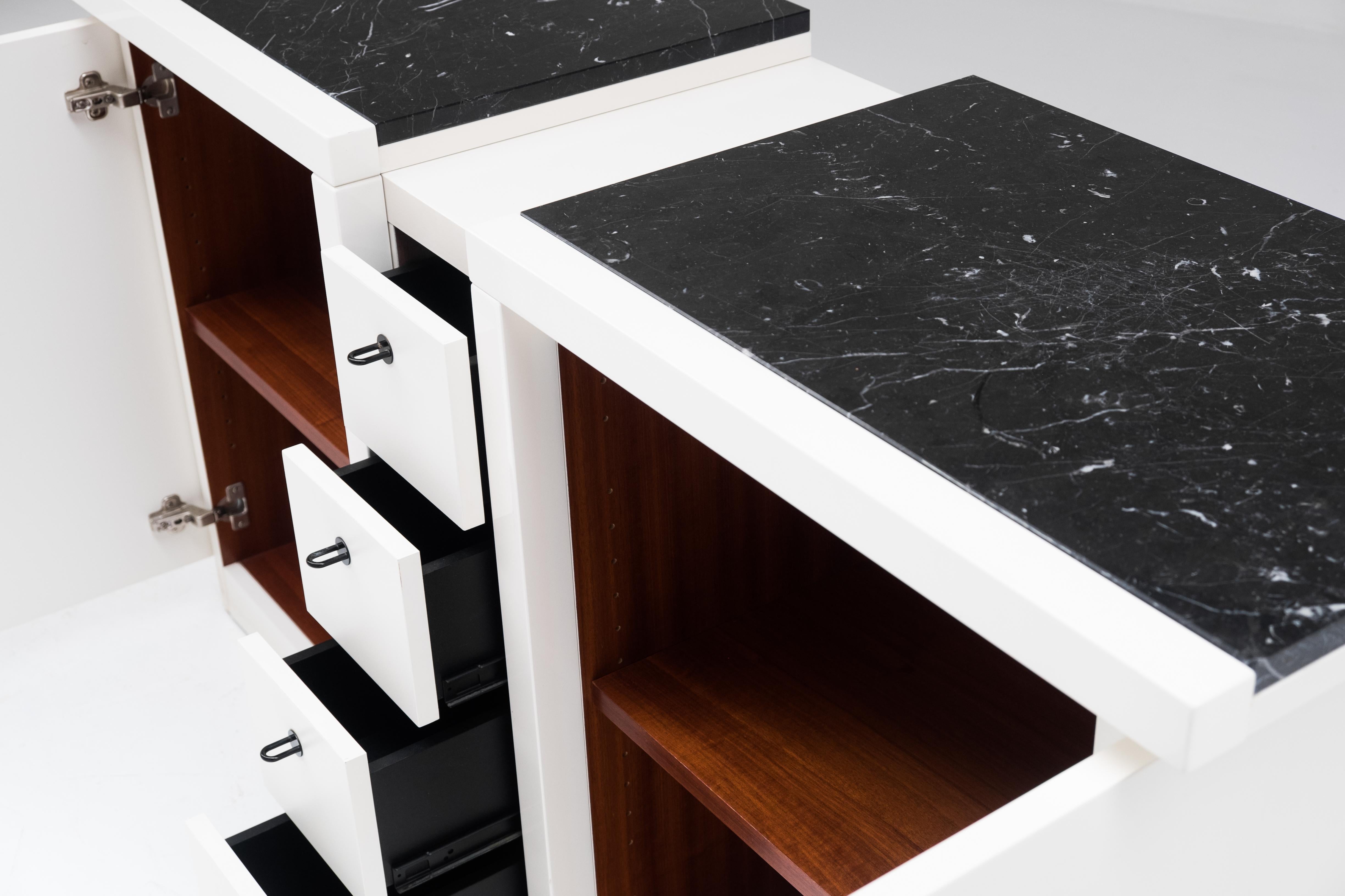 Modernist White Case Piece with Black Marble Top Huib Hoste Style at ...