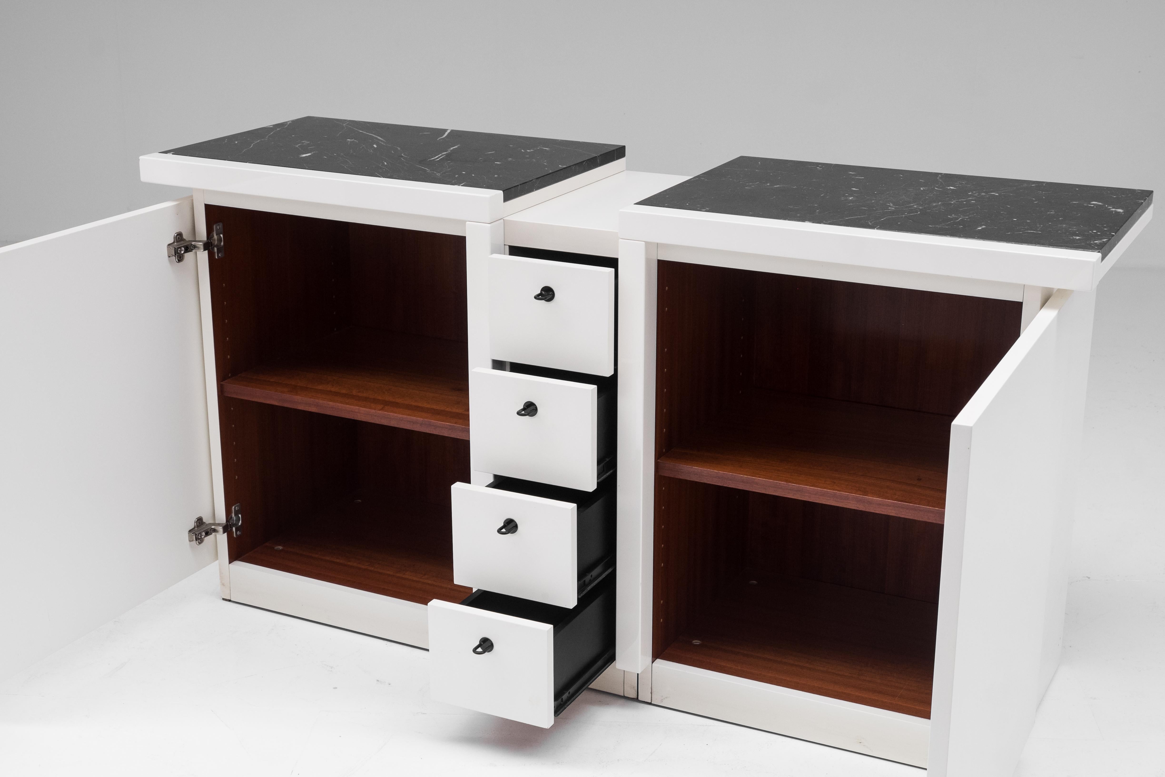 Modernist White Case Piece with Black Marble Top Huib Hoste Style at ...