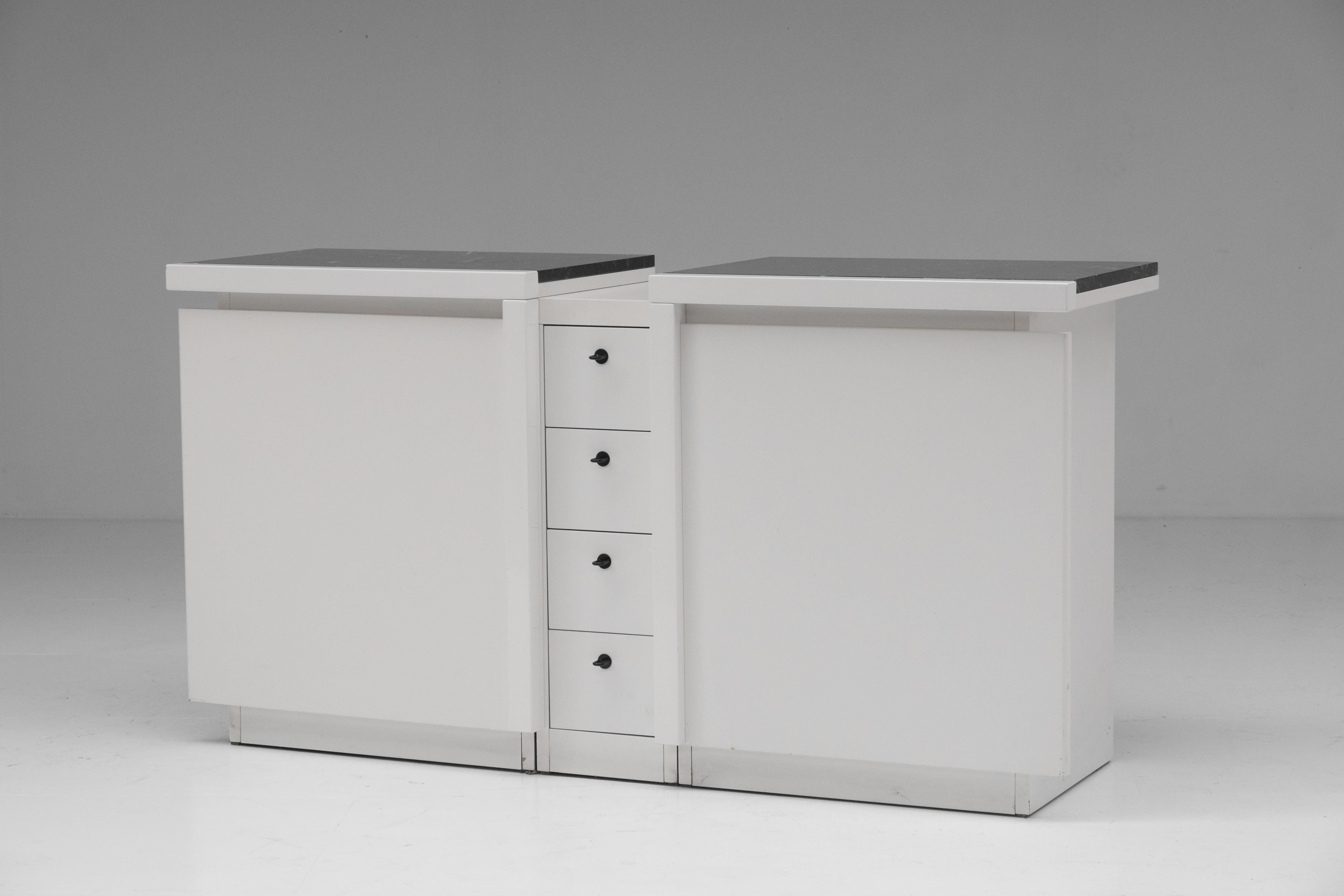 Modernist White Case Piece with Black Marble Top Huib Hoste Style at ...