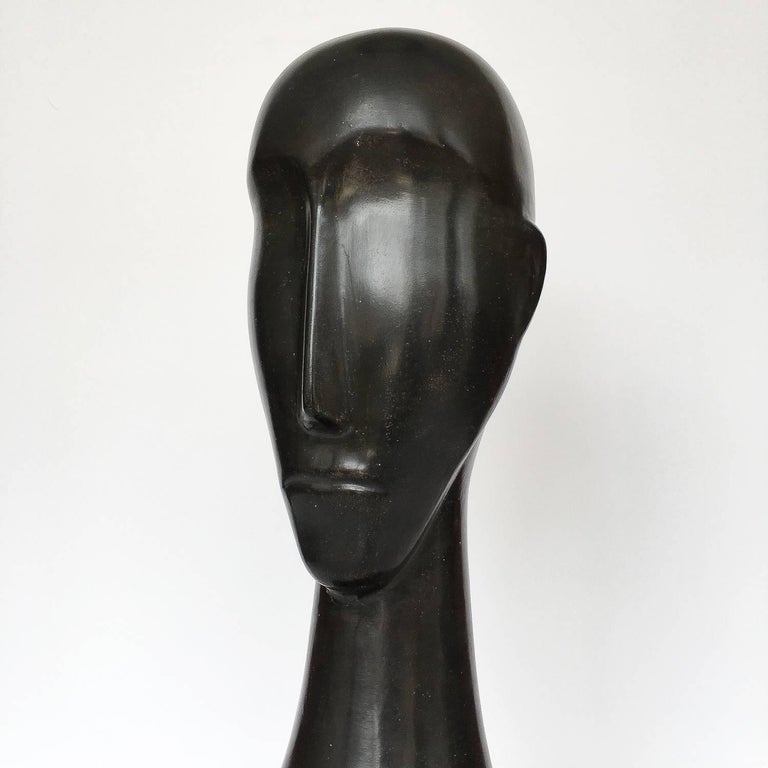 Modigliani Style Modernist Ceramic Male Head Sculpture at 1stDibs
