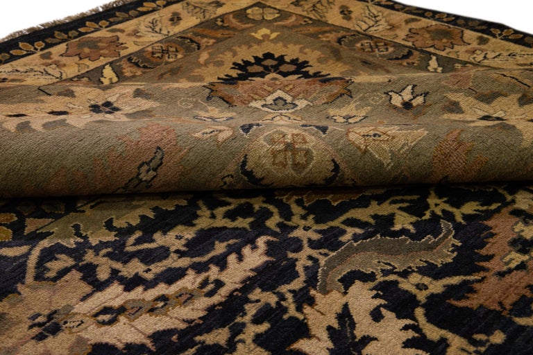 Modern Sultanabad Style Black and Green Wool Rug with Allover Floral ...