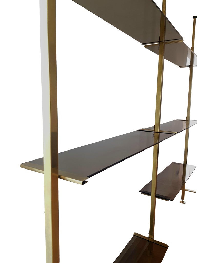 Modular Brass Glass Shelving Unit For Sale at 1stDibs