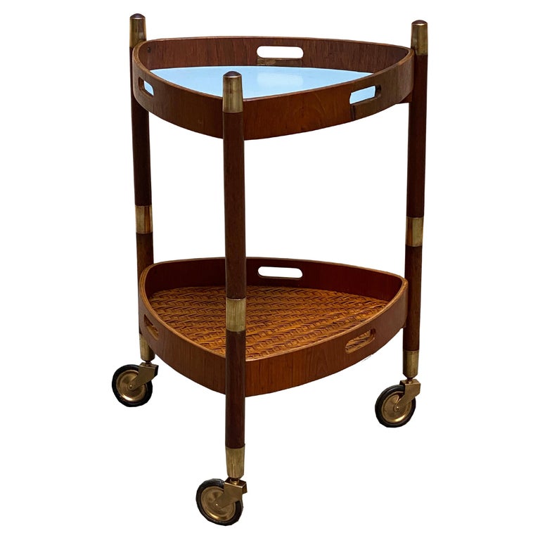 Modular Italian Trolley Side Table, Teak and Rattan, 1960s For Sale at ...