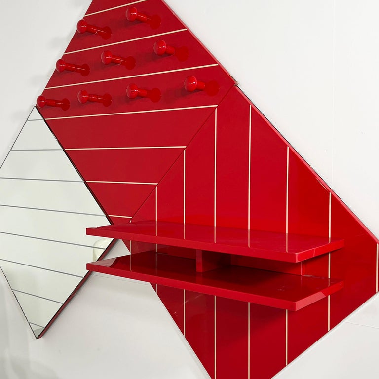 Modular Postmodern Wall Mirror, Shelf and Coat Rack, 1980s at 1stDibs