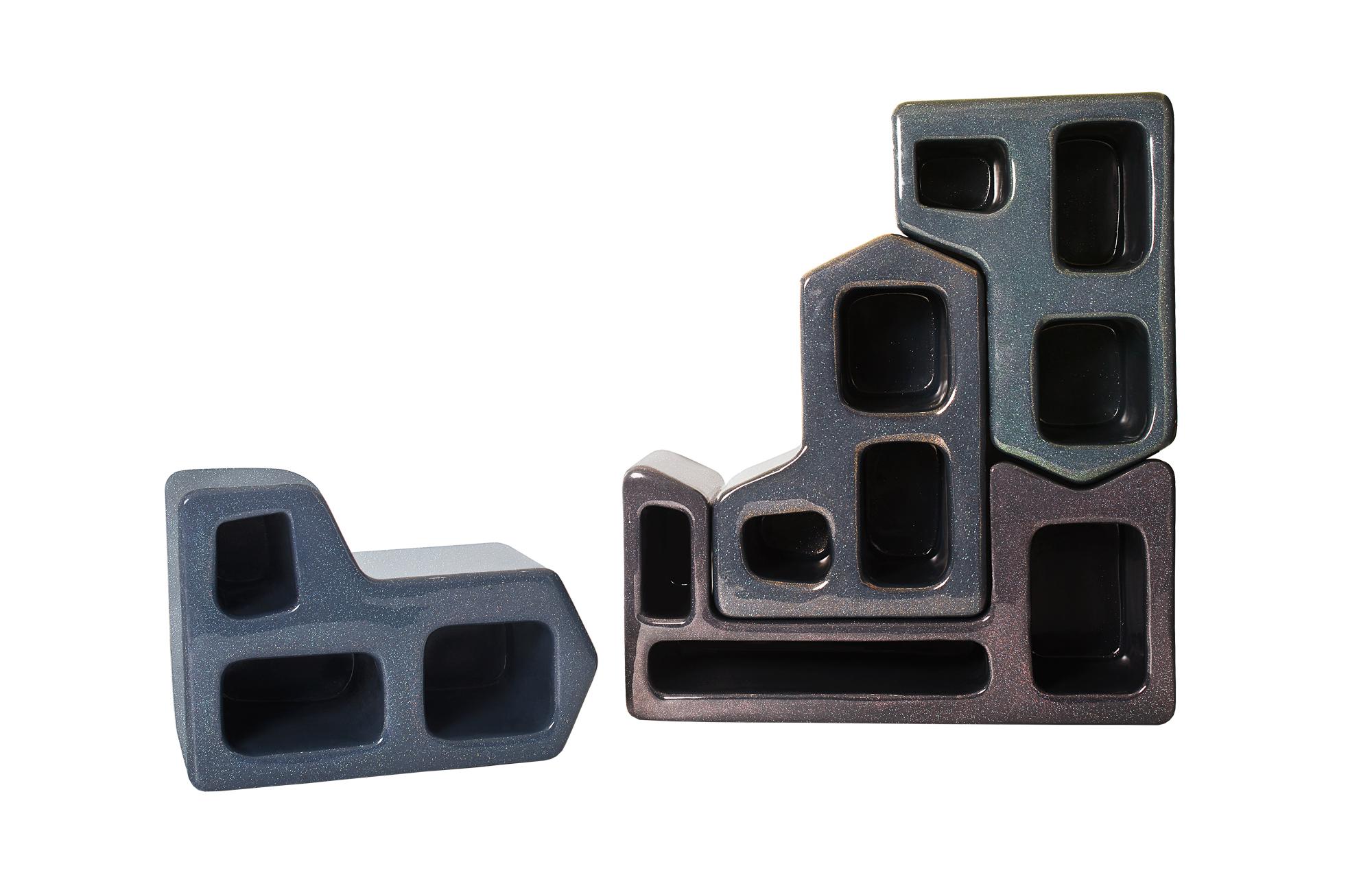 Modular Sculptural Black Galaxy Rack and Seating Assembly by Kunaal ...