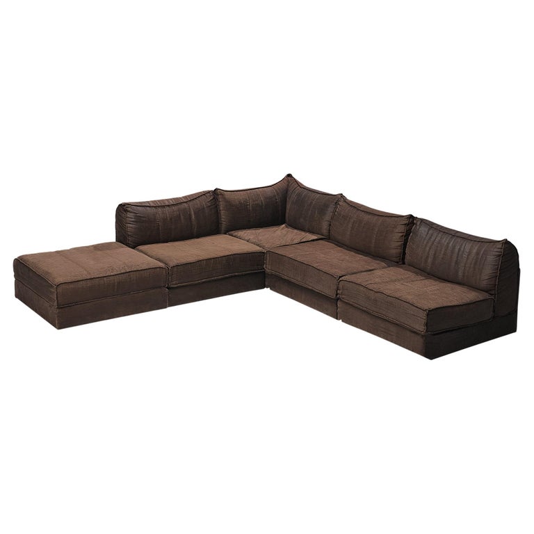Modular Sofa in Brown Fabric For Sale at 1stDibs