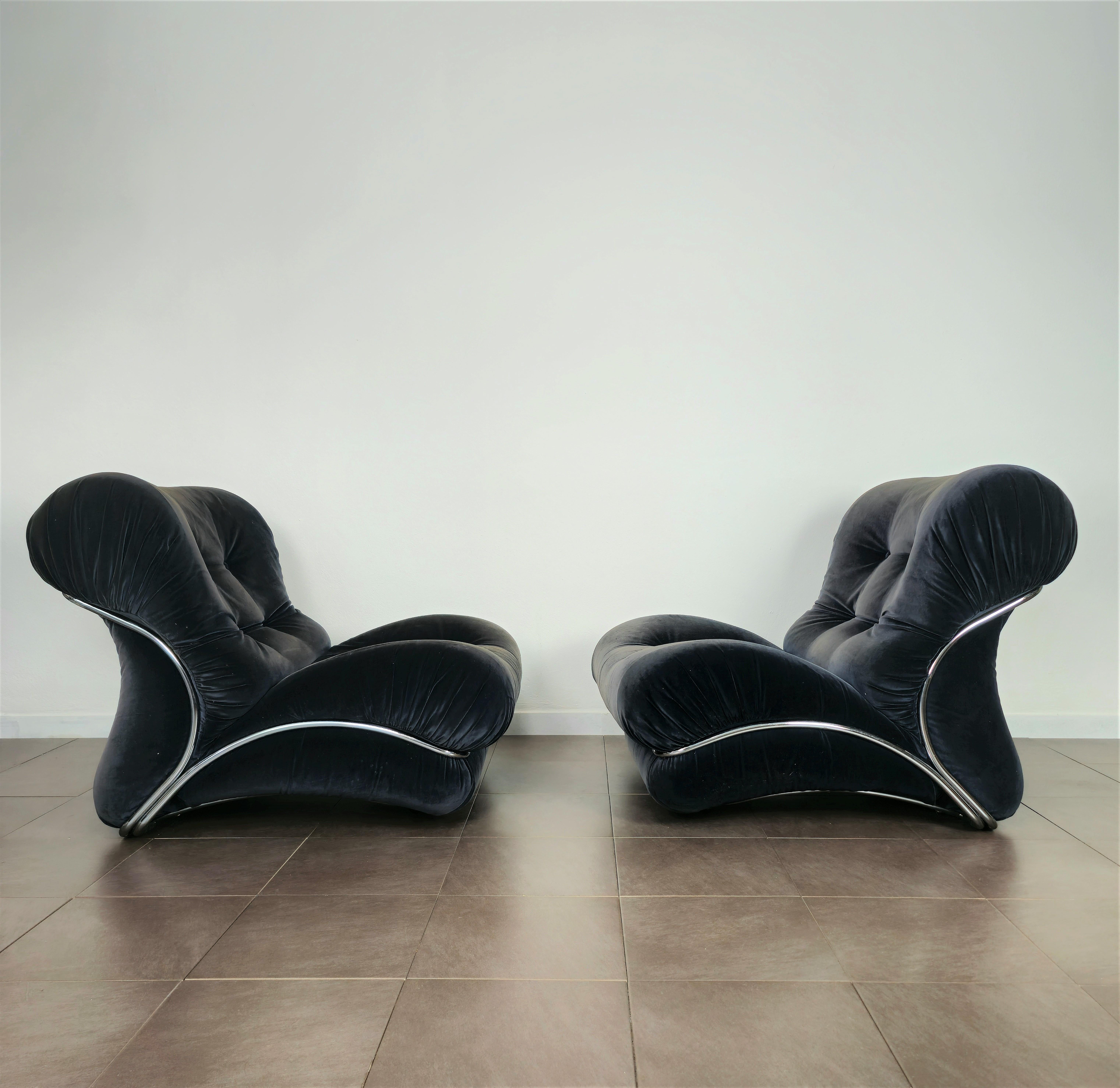 Modular Sofa Lounge Chairs Velvet Chromed Steel I.P.E. Midcentury 1970 ...