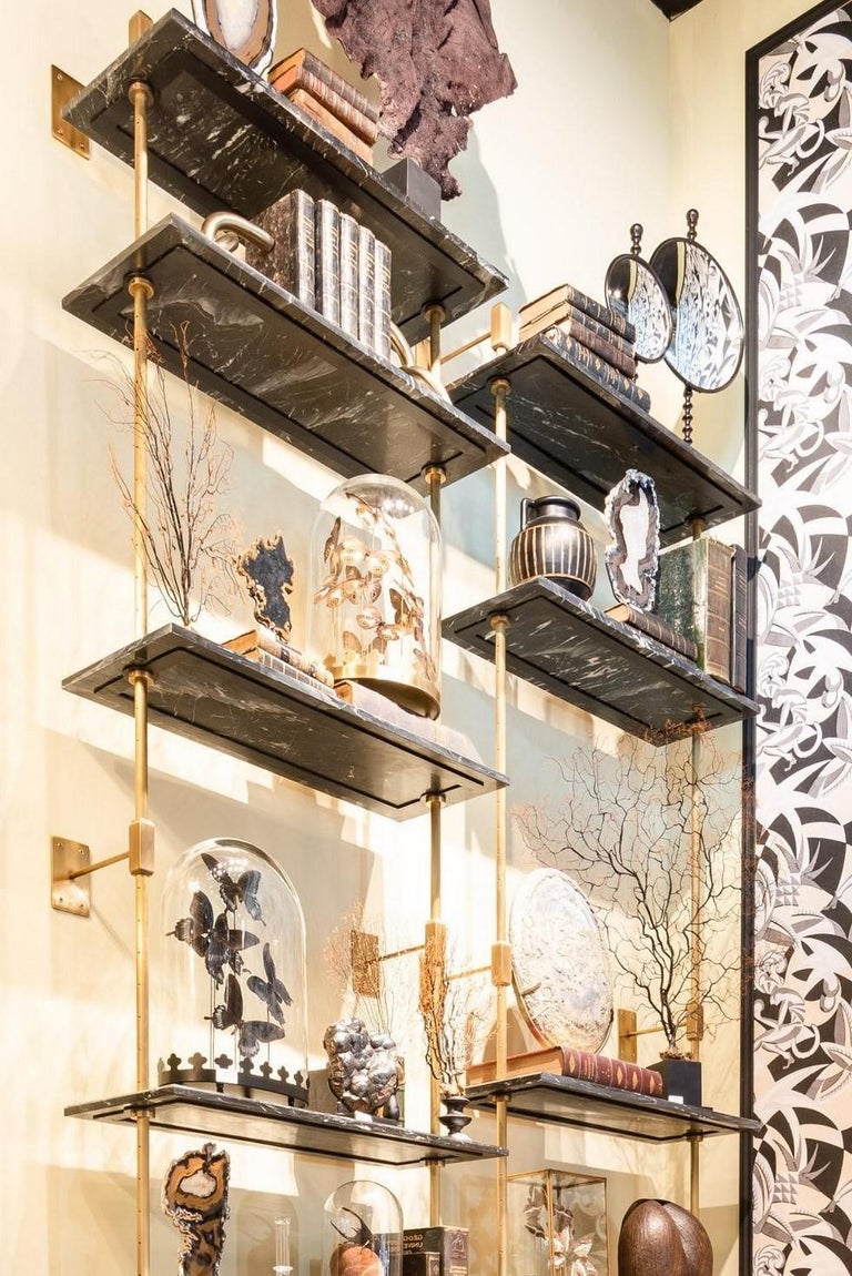 Modular Wall Unit System in Patina Brass and Black Marble Storage ...