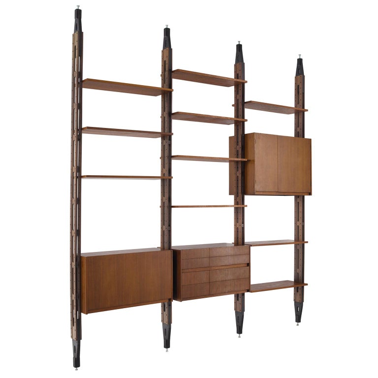 Modular Walnut Italian Bookcase, circa 1960 For Sale at 1stDibs