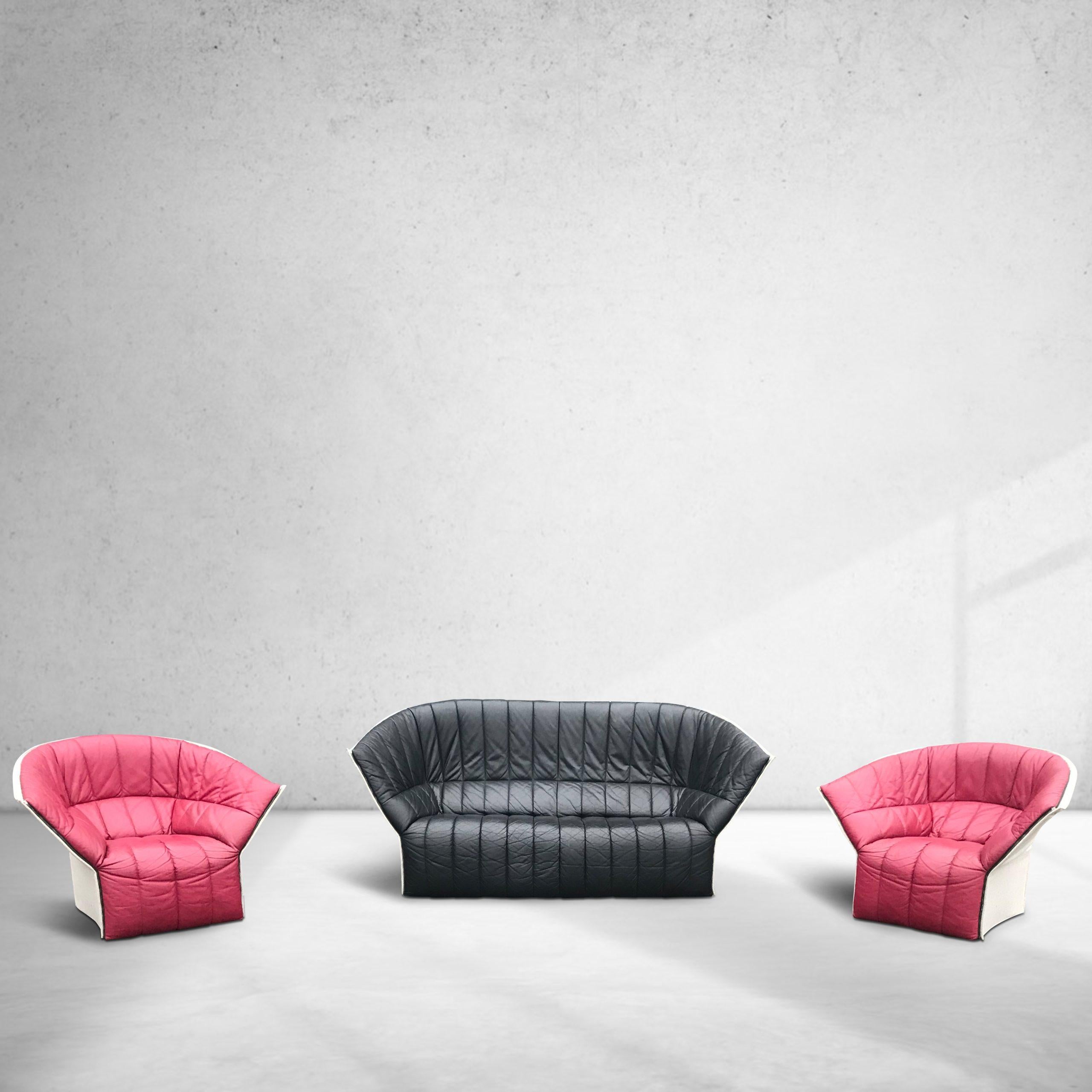 Moel leather living room set by Inga Sempé for Ligne Roset 2000s, set ...