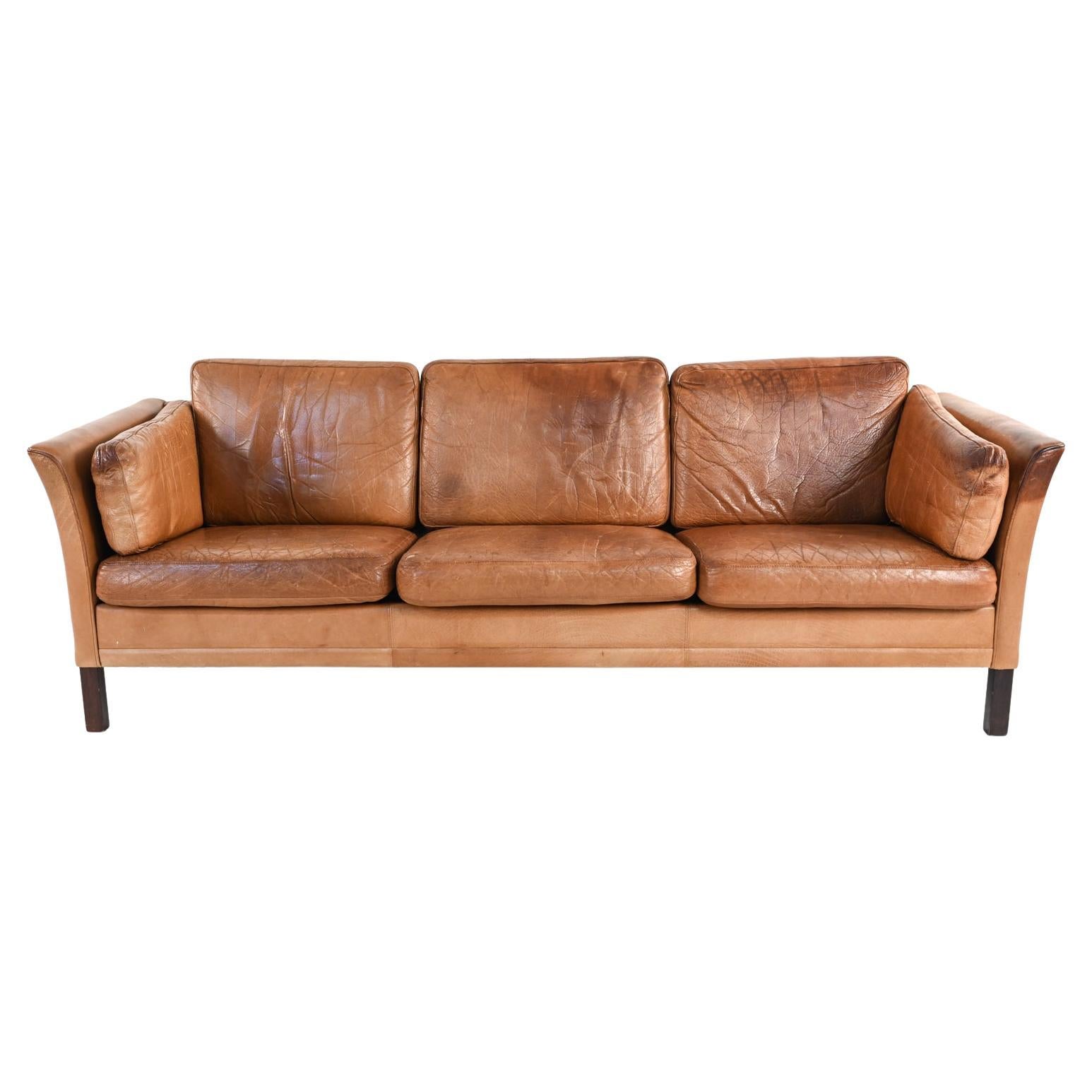 1970s Three-Seat Danish Sofa Upholstered in Brown Buffalo Hide by ...